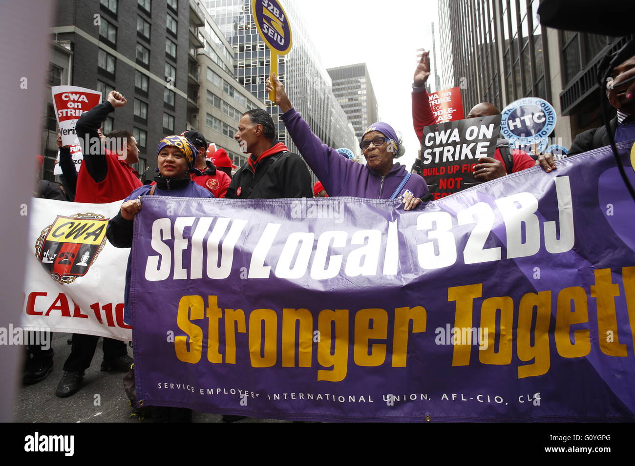New York City, United States. 05th May, 2016. 32 BJ of the SEIU banner ...