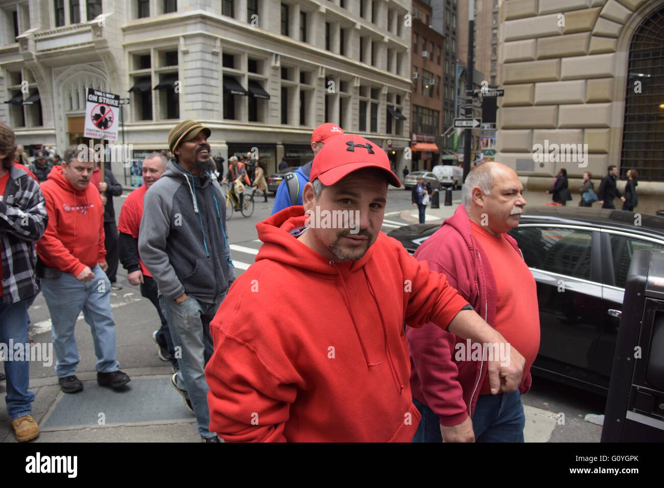 New York City, United States. 05th May, 2016. CWA workers along Liberty ...