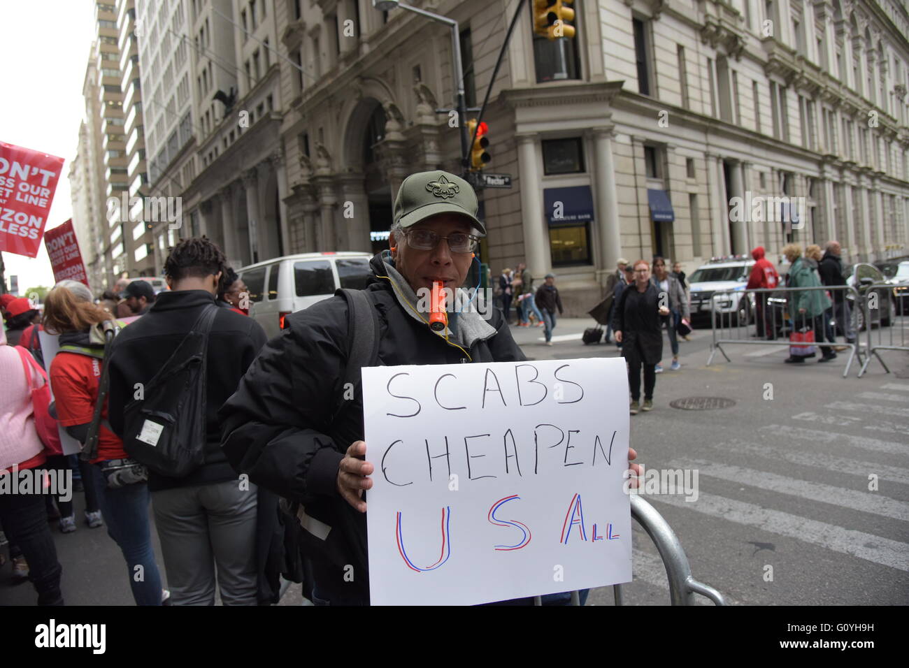 New York City, United States. 05th May, 2016. Hand-lettered anti-scab ...