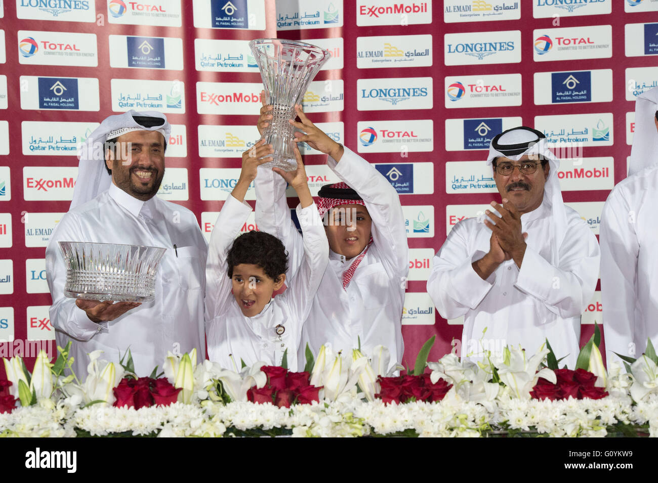 Qatar Racing & Equestrian Club, Doha. Qatar 5th May 2016. The trophies ...