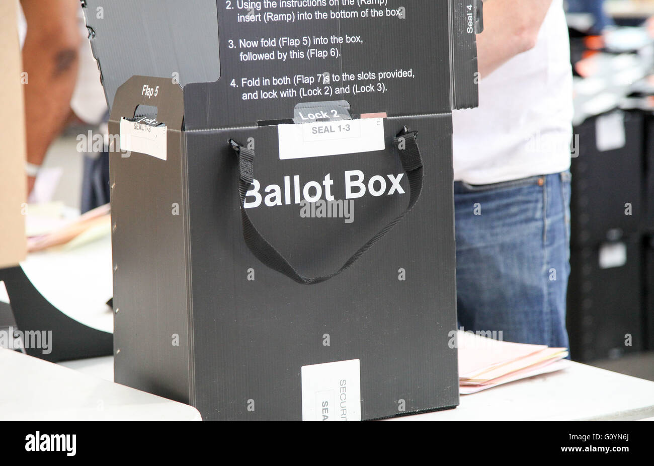 Alexandra Palace, London 6 May 2016 - Ballot box - The counting of the ...