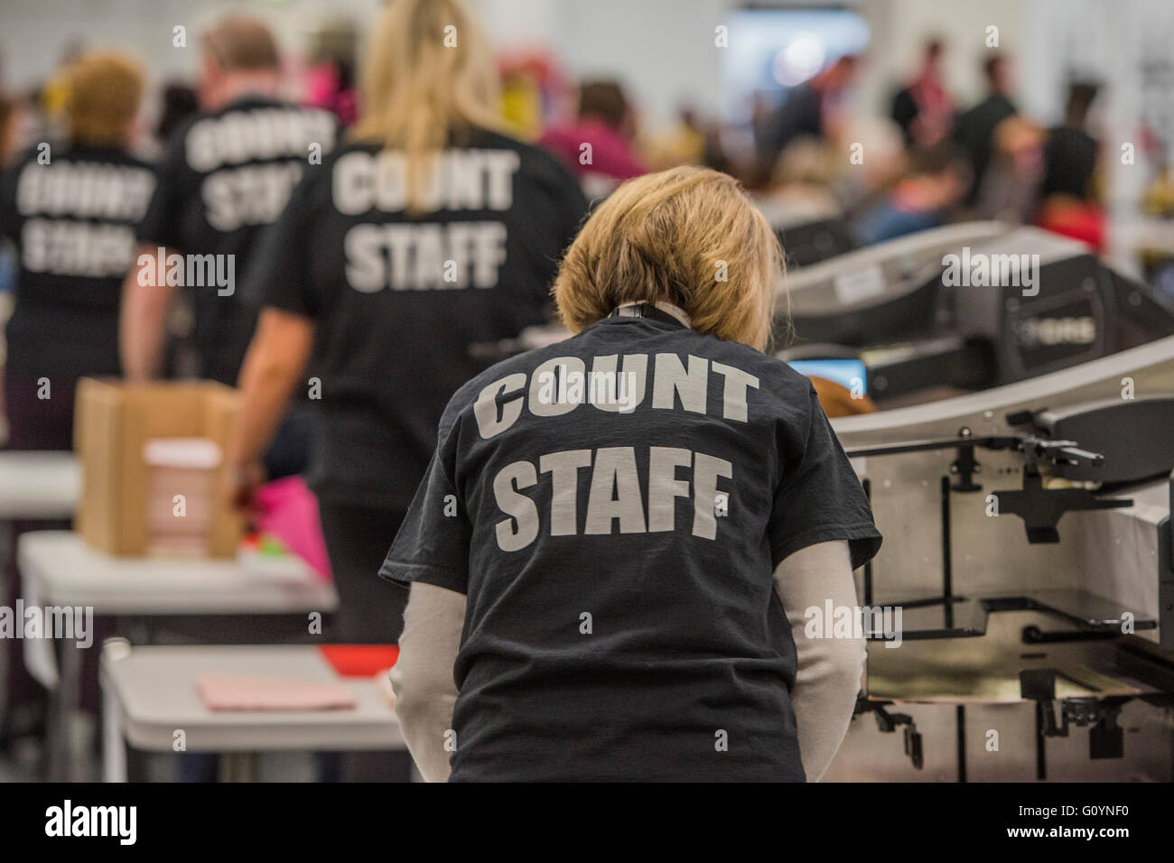 London, UK. 6th May, 2016. The DRS count machines operated by colour ...