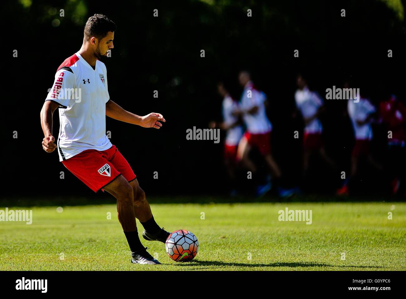 SAO PAULO, Brazil - 06/05/2015: TRAINING SPFC - Luc?o during training ...