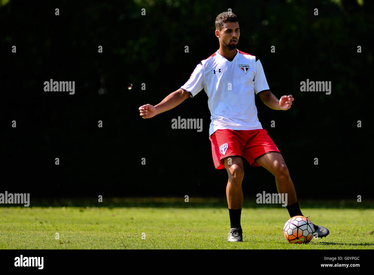 SAO PAULO, Brazil - 06/05/2015: TRAINING SPFC - Luc?o during training ...
