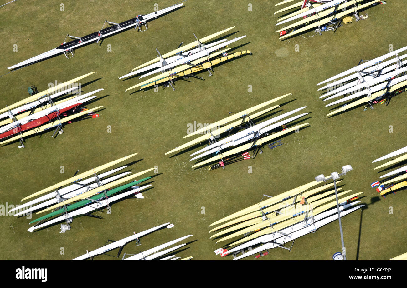 Brandenburg/Havel, Germany. 6th May, 2016. Racing rowboats are laid out ...