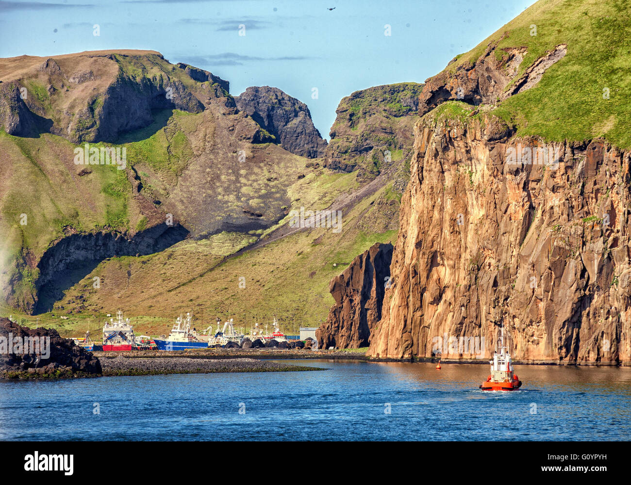 August 3, 2015 - Entrance to the natural harbor of Heimaey Island ...