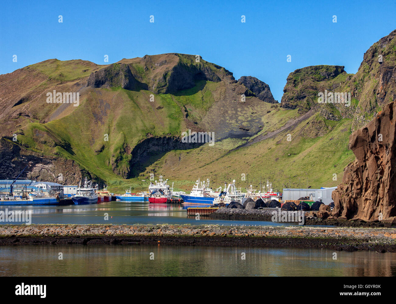 August 3, 2015 - The natural harbor of Heimaey Island, sheltered by ...