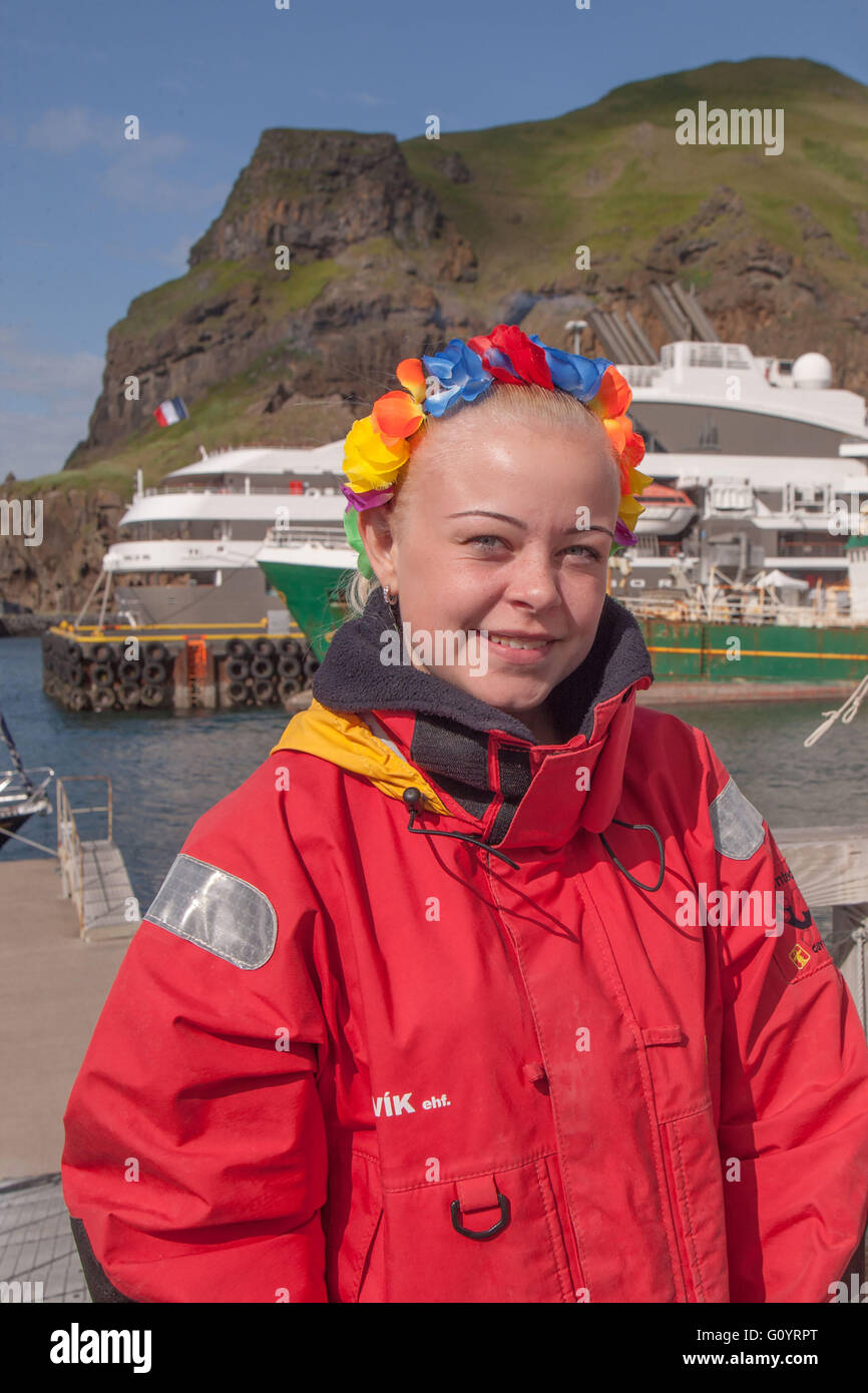 August 3, 2015 - A pretty young Icelandic girl with a colorful head ...