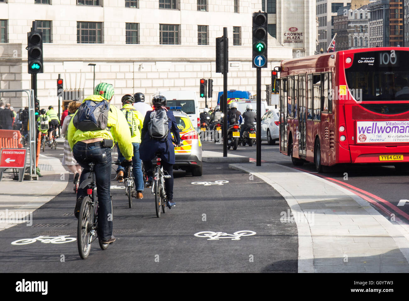 London, UK. 6th May, 2016. Two new "segregated cycle superhighway ...