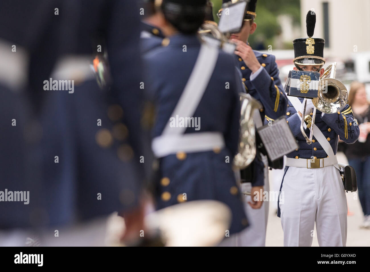 Members of the Summerall Guards drill platoon in formal dress uniform ...