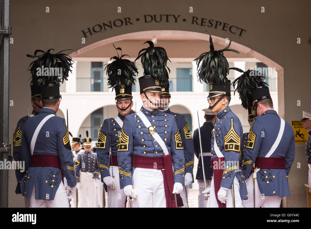 Graduating senior cadets in formal dress uniform prepare for the Long ...