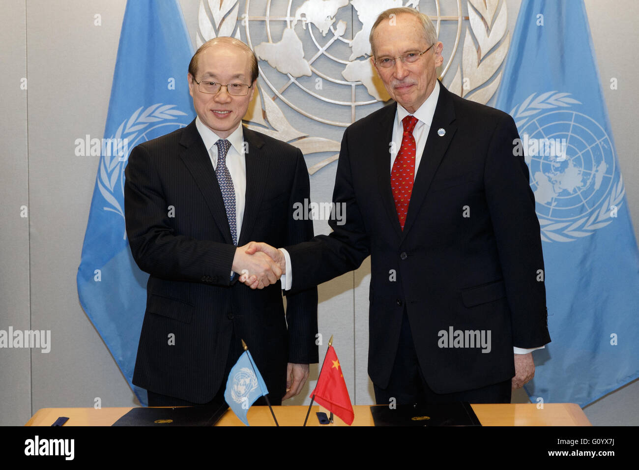 New York, Edmond Mulet, USA. 6th May, 2016. Liu Jieyi (L), China's ...