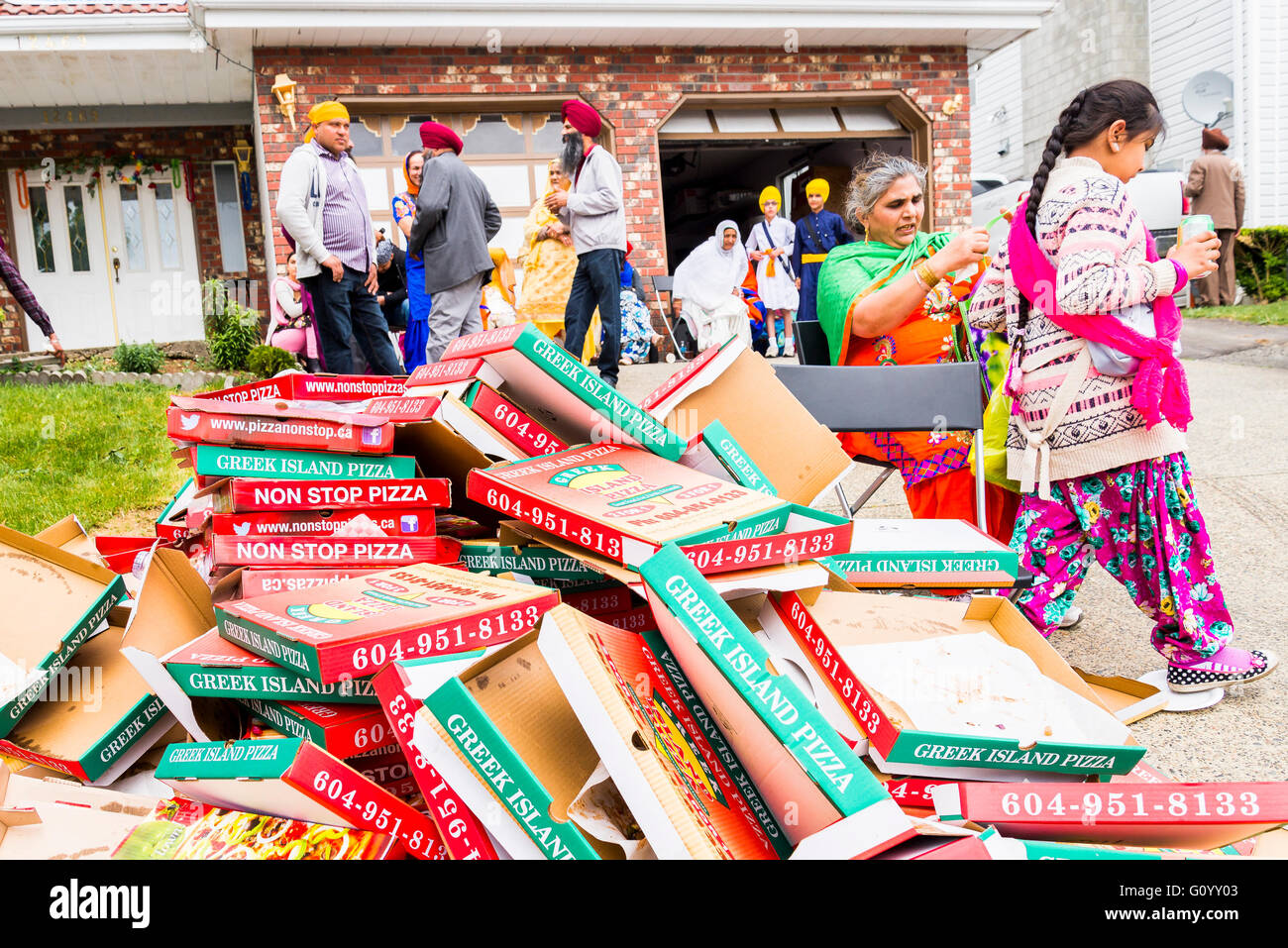 Empty pizza boxes. Food freely given during Vaisakhi Parade and ...