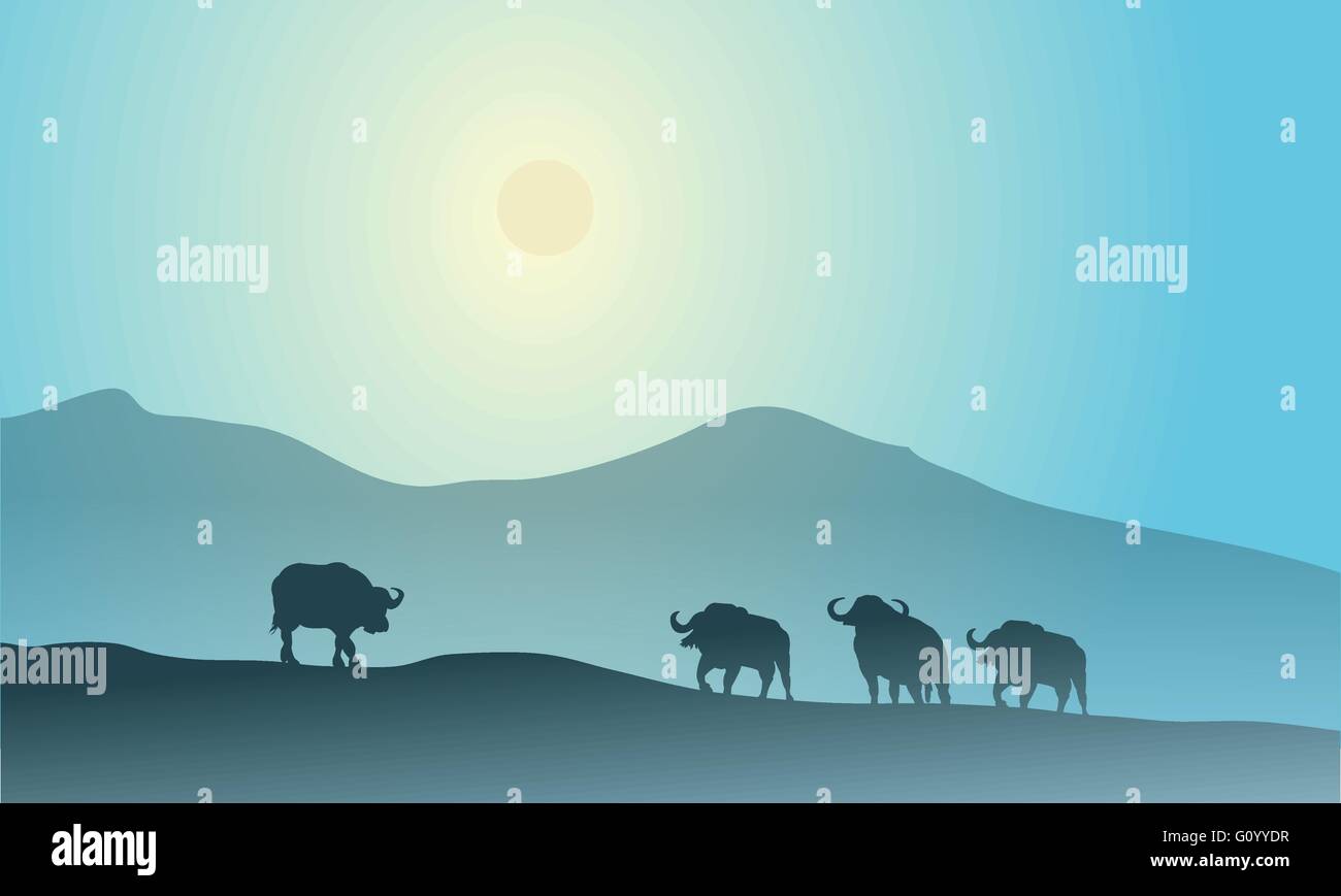 Bull silhouette in mountain scenery Stock Vector Image & Art - Alamy