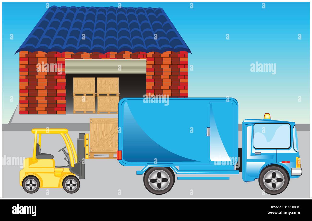 Loading the cargo car on storehouse.Vector illustration Stock Vector ...