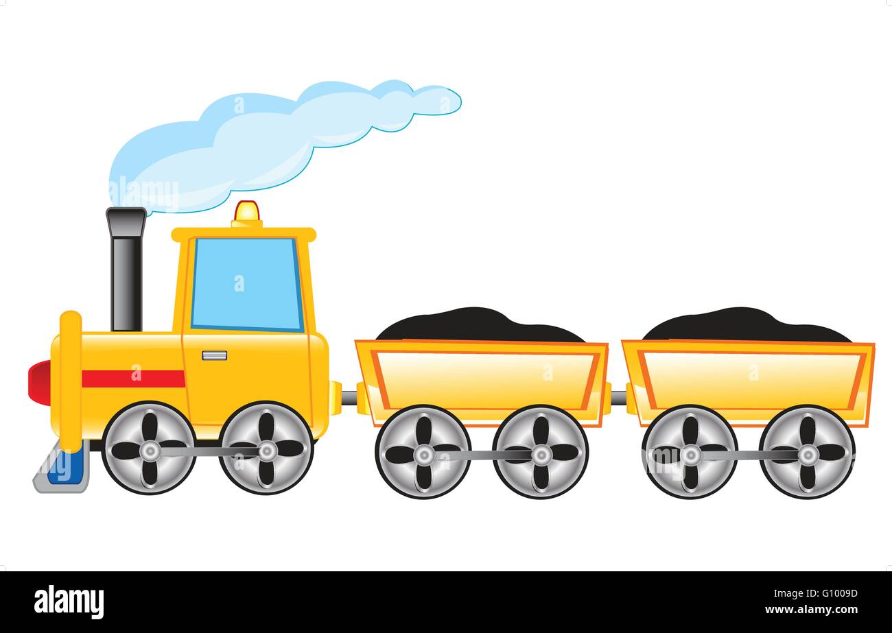 Vector illustration of the locomotive with cargo pushcart Stock Vector ...