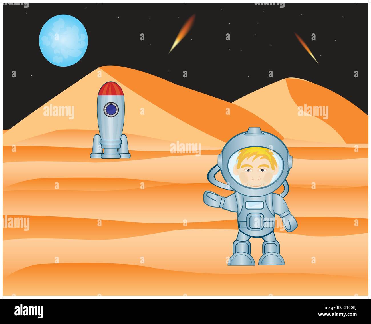 The Spaceman on distant red planet.Vector illustration Stock Vector ...