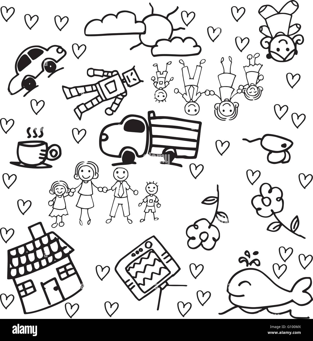 Children doodle drawing of a family group Stock Vector Image & Art - Alamy