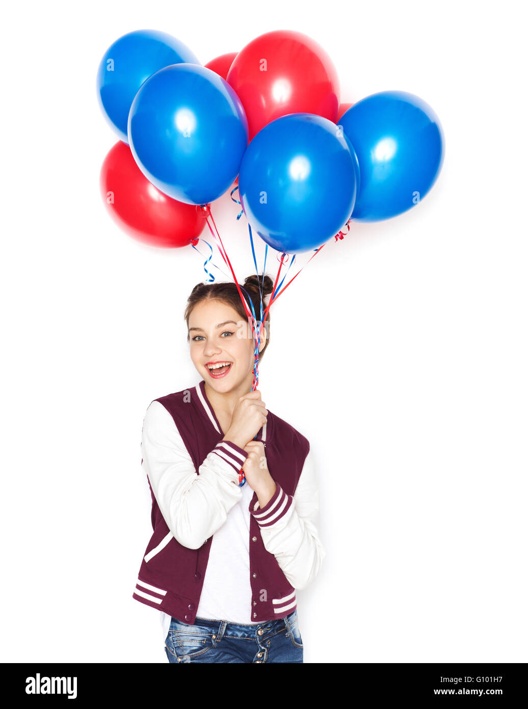 happy teenage girl with helium balloons Stock Photo - Alamy