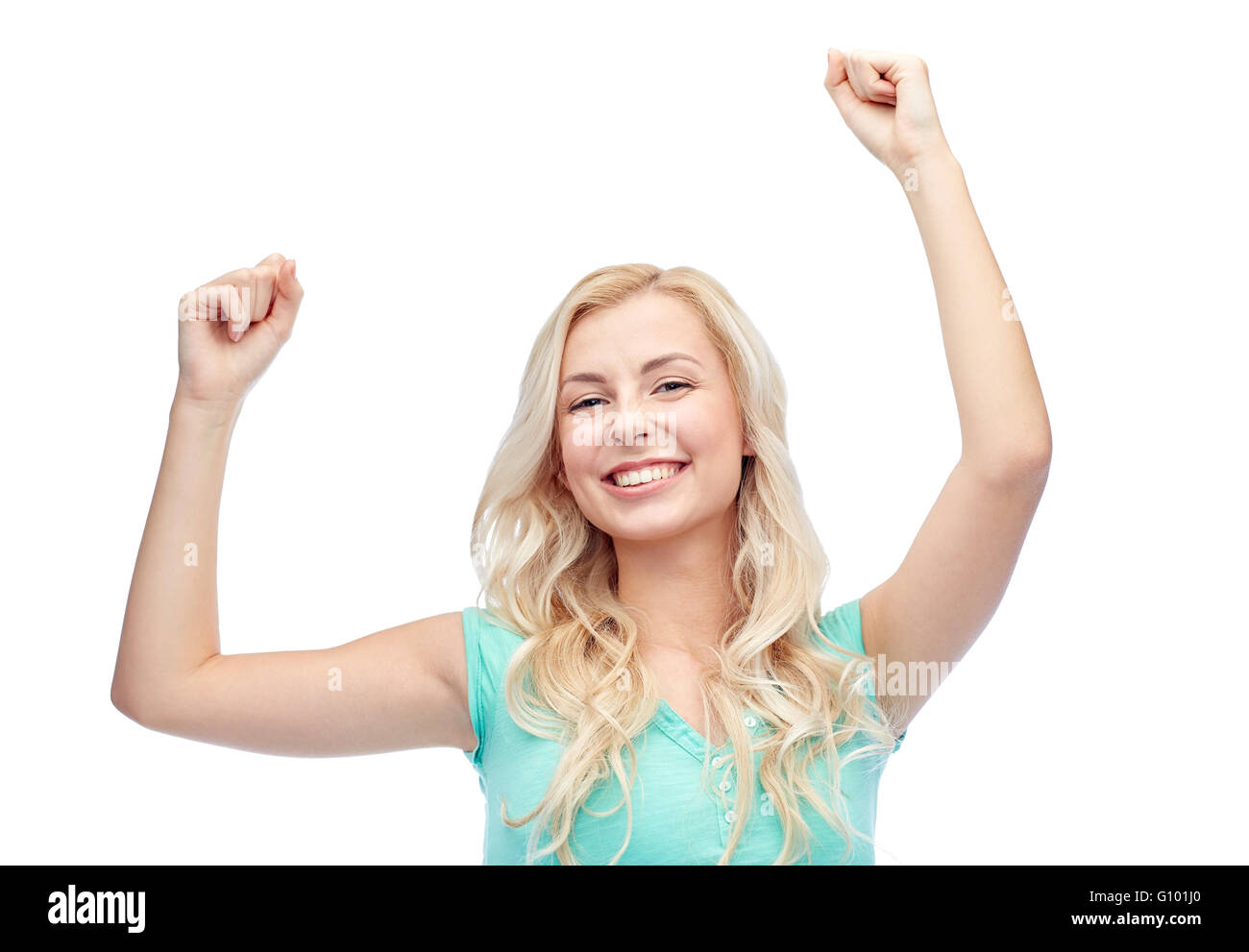 happy young woman or teen girl celebrating victory Stock Photo - Alamy