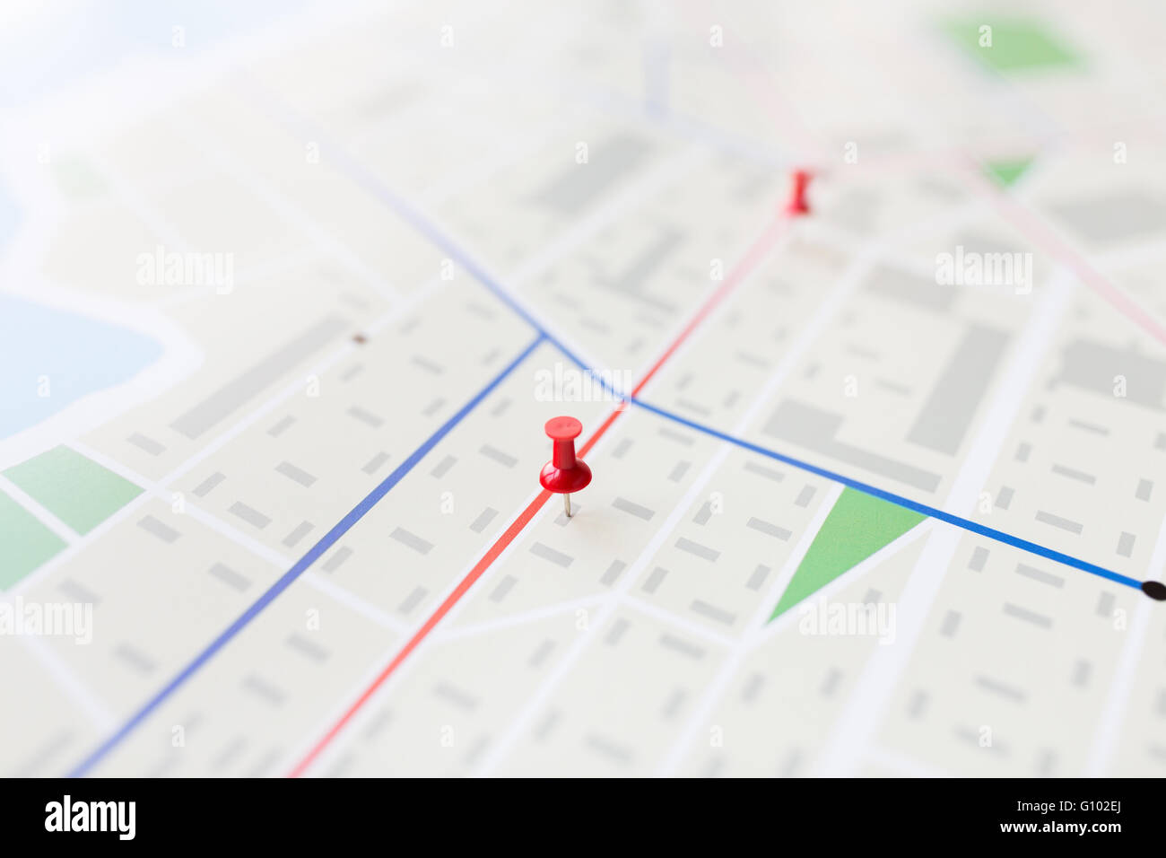 close up of map or city plan with pin Stock Photo - Alamy