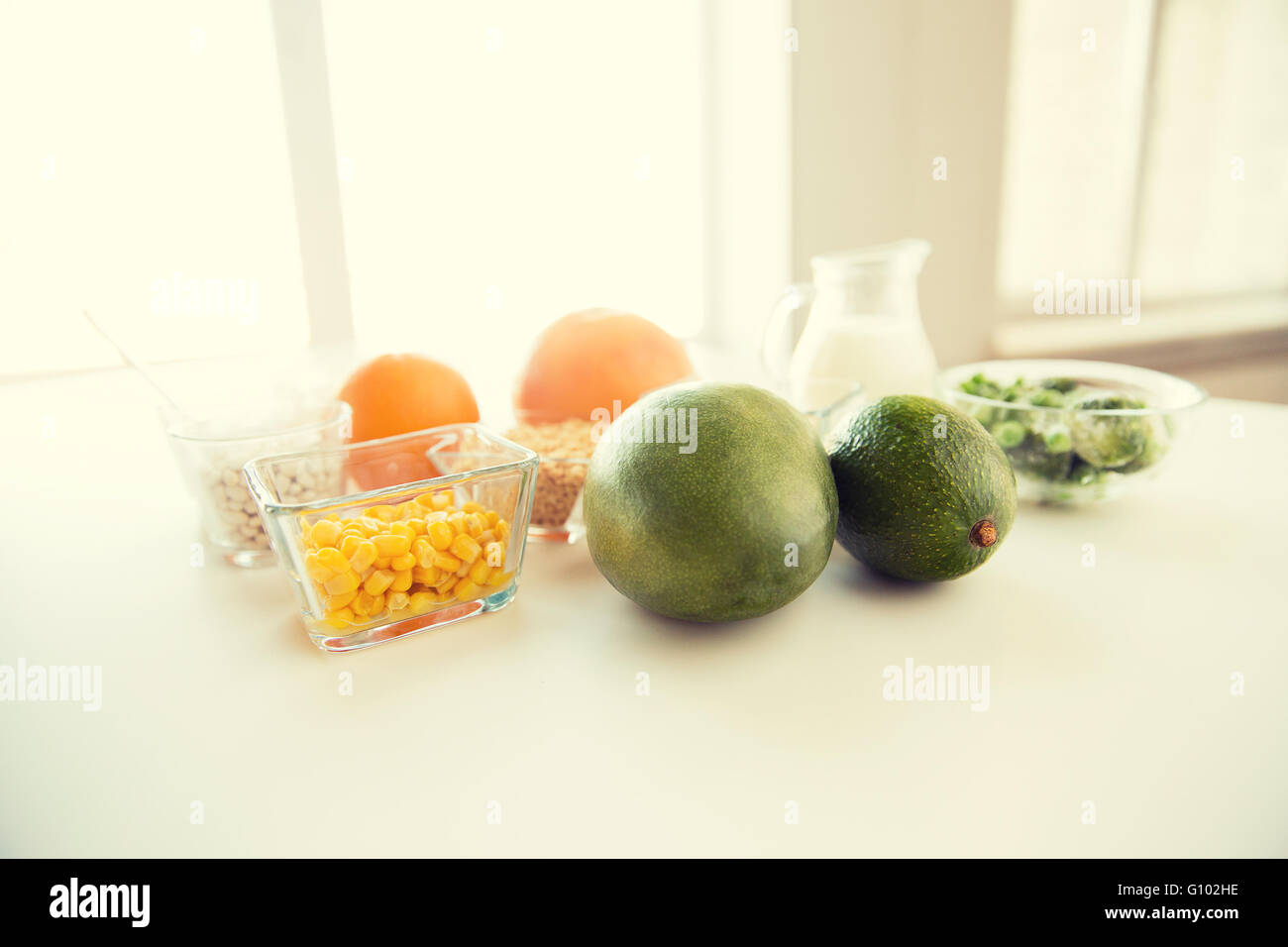 close up of food ingredients on table Stock Photo - Alamy