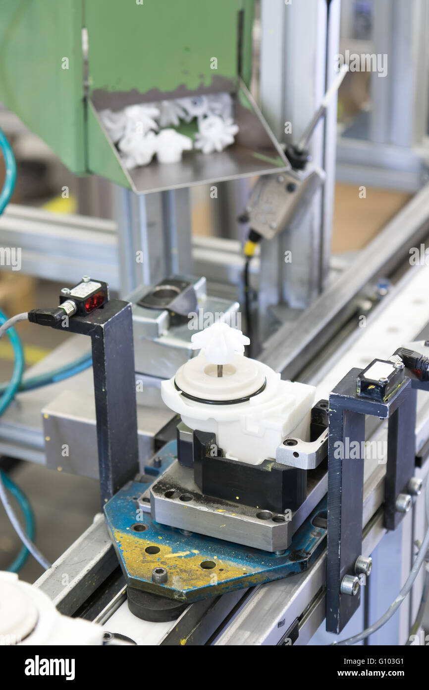 View from above on assembly line for the production of plastic ...