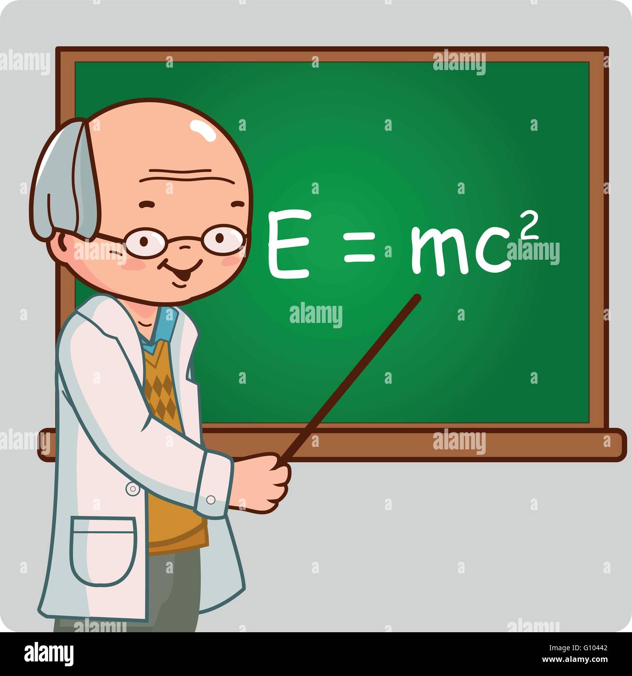 Science teacher teaching in the classroom. Cartoon physics professor ...