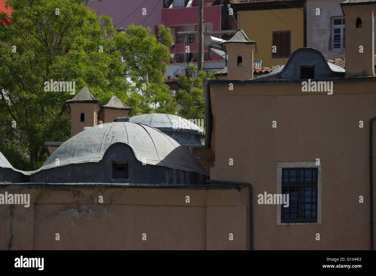 Tarnished lead sheet concave domes and chimneys, Ottoman architecture ...