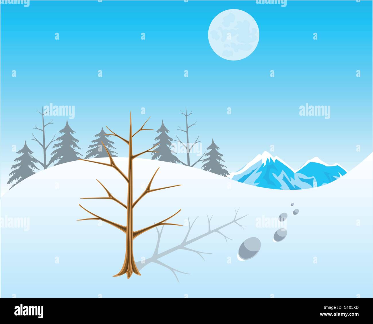 The Winter landscape with snow and tree.Vector illustration Stock ...
