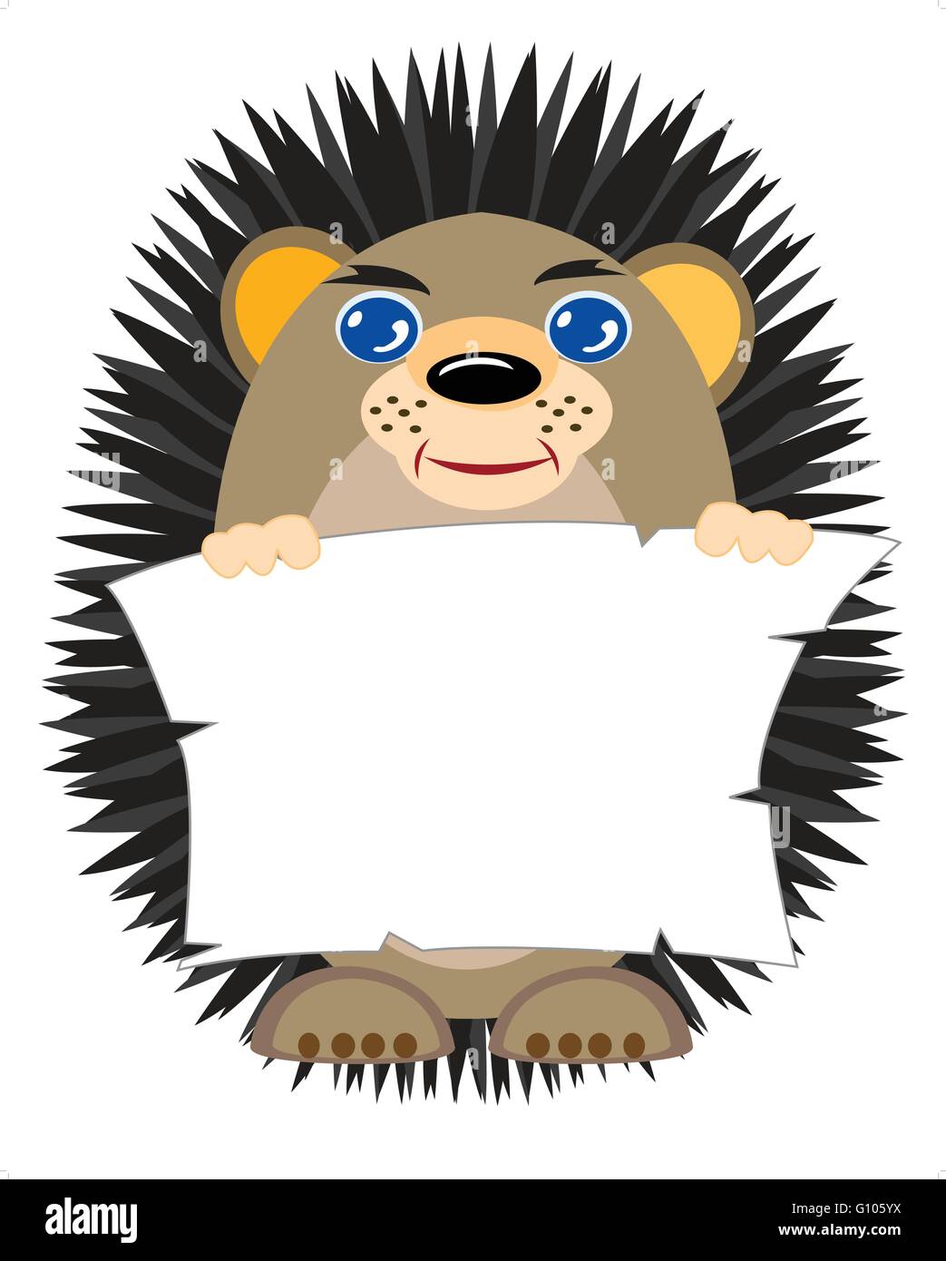 Illustration of the hedgehog with sheet of paper in hand on white ...