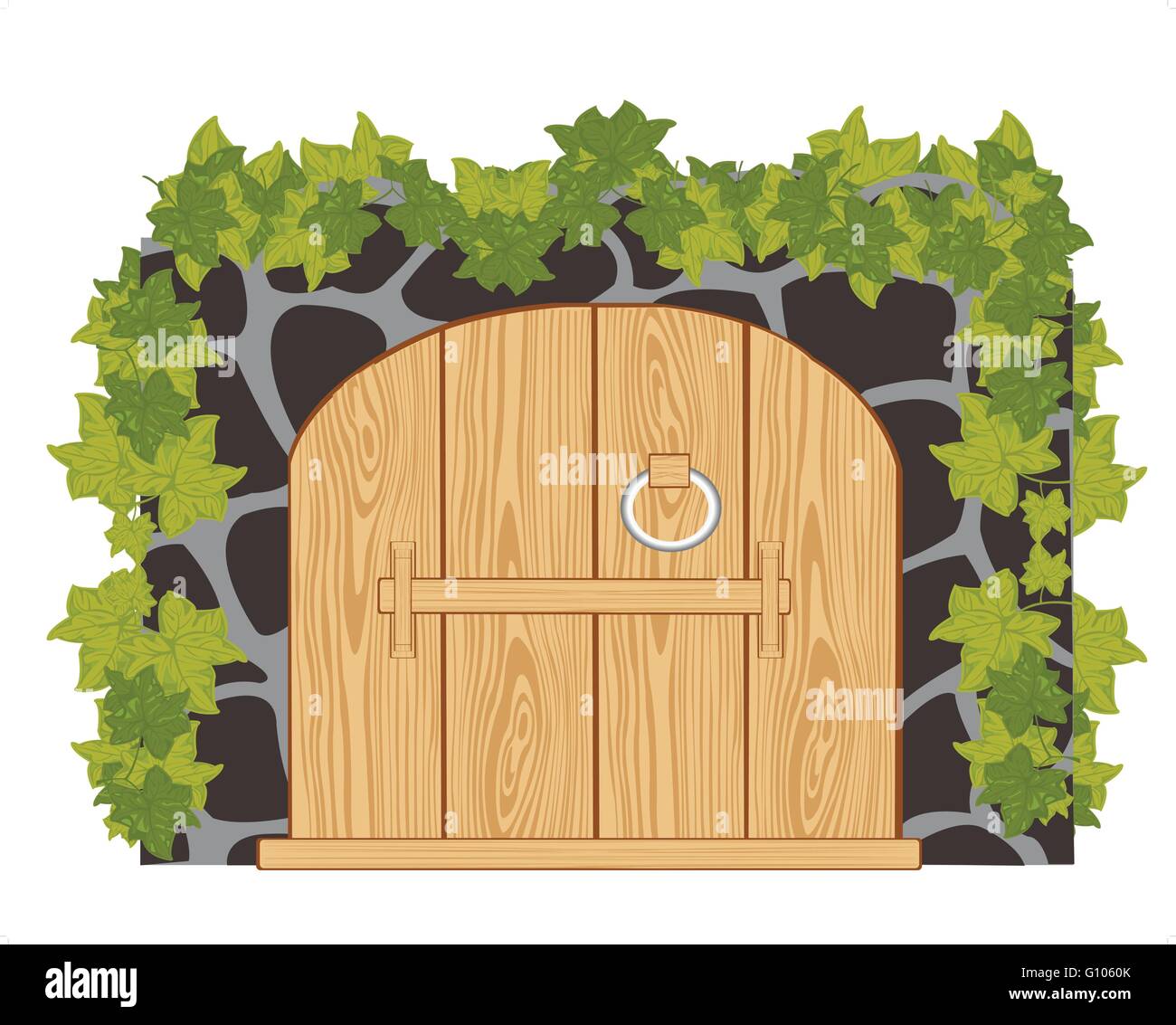 Wall from stone and wooden gates on white background Stock Vector Image ...