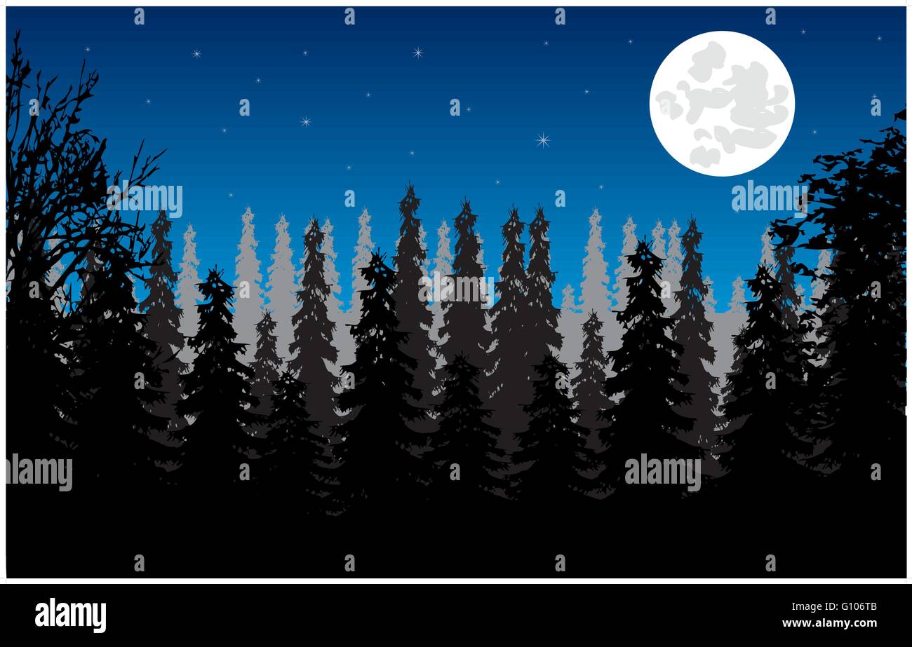 Wild landscape with wood and moon in the night Stock Vector Image & Art ...