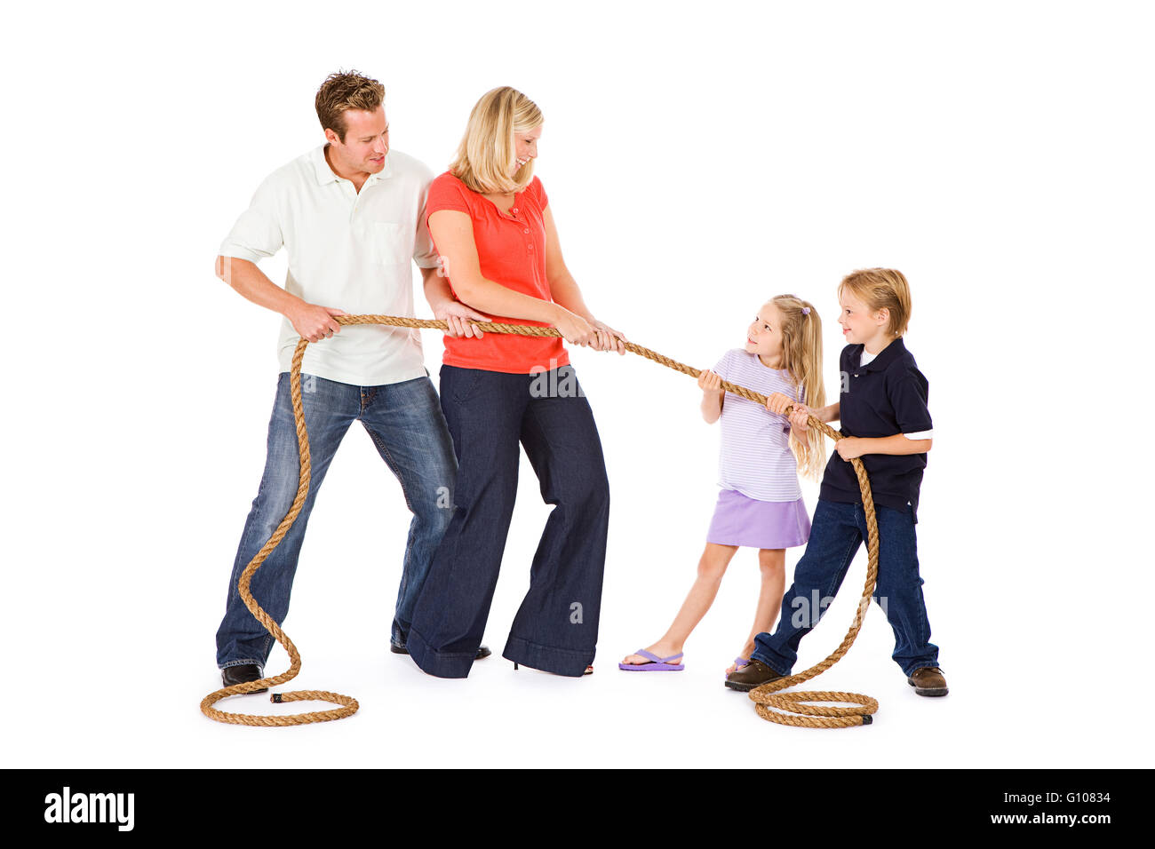 Father pulling children Cut Out Stock Images & Pictures - Alamy