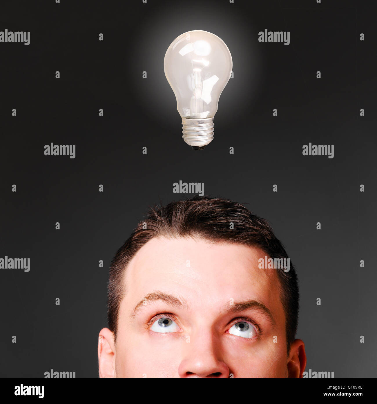 Man light bulb above head hi-res stock photography and images - Alamy