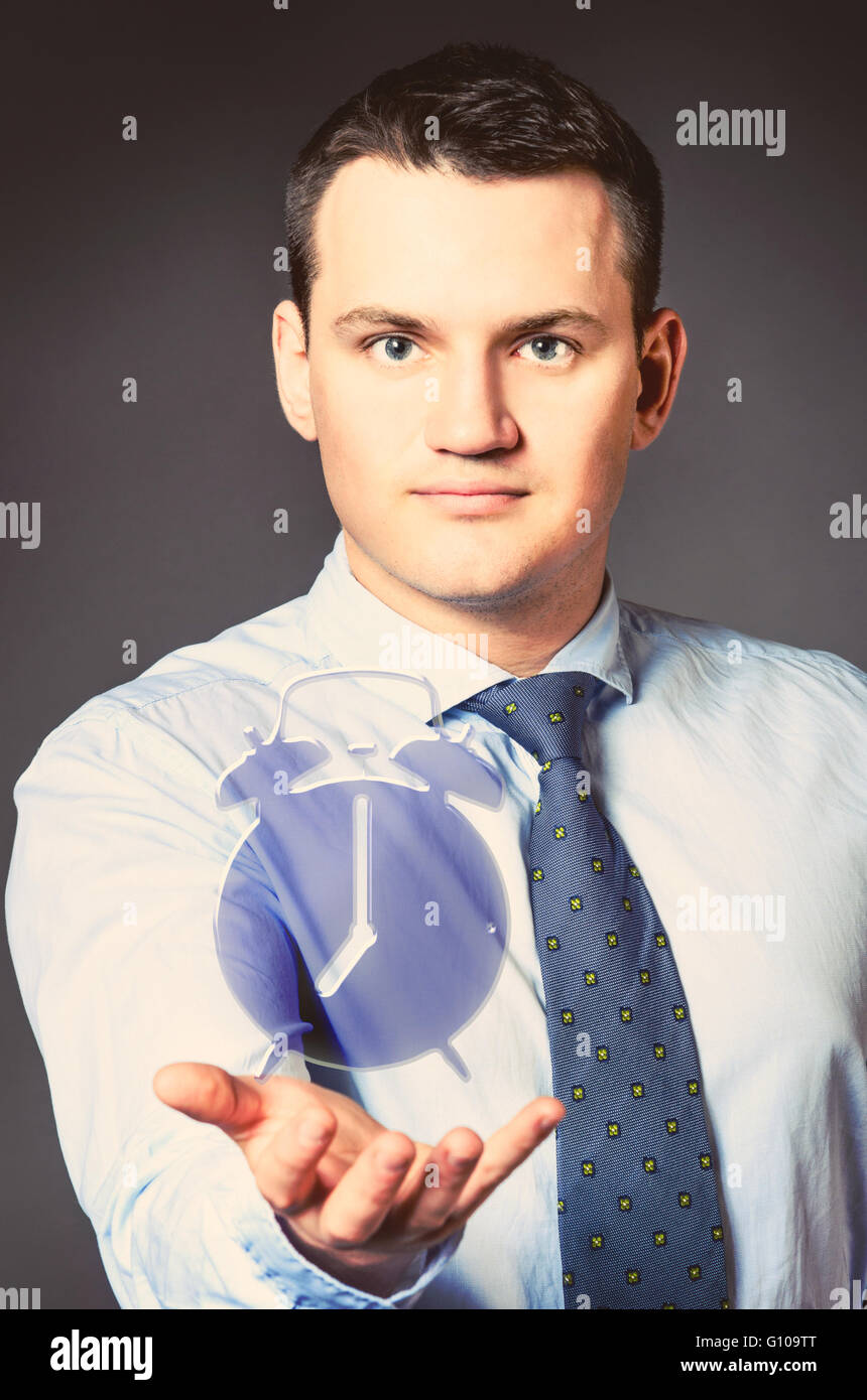 business man with icon Stock Photo - Alamy