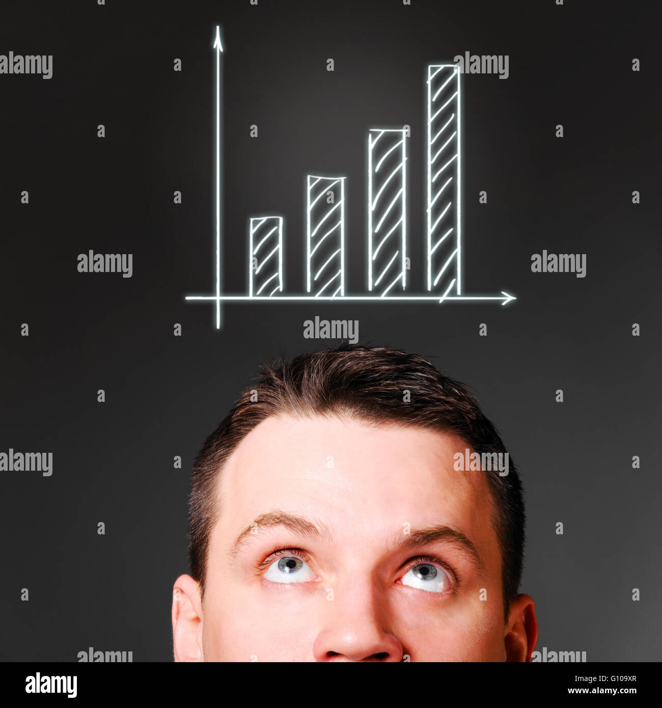 male head with rising bar chart Stock Photo - Alamy