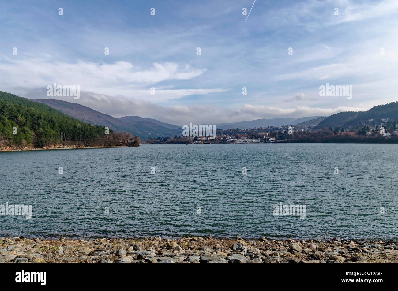 Look toward environment of picturesque dam, gather water of Iskar river ...