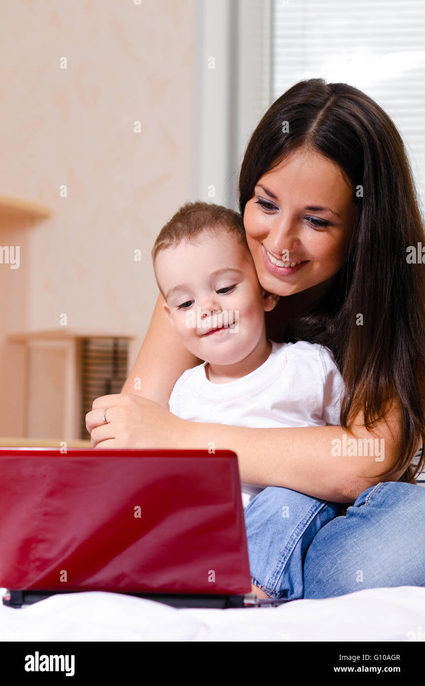 using laptop at home Stock Photo - Alamy