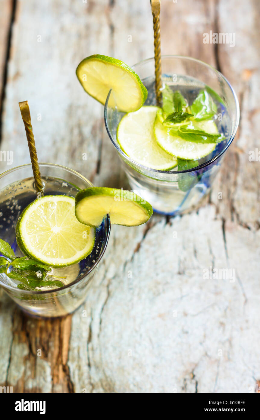 Fresh cold water with lime and mint Stock Photo - Alamy