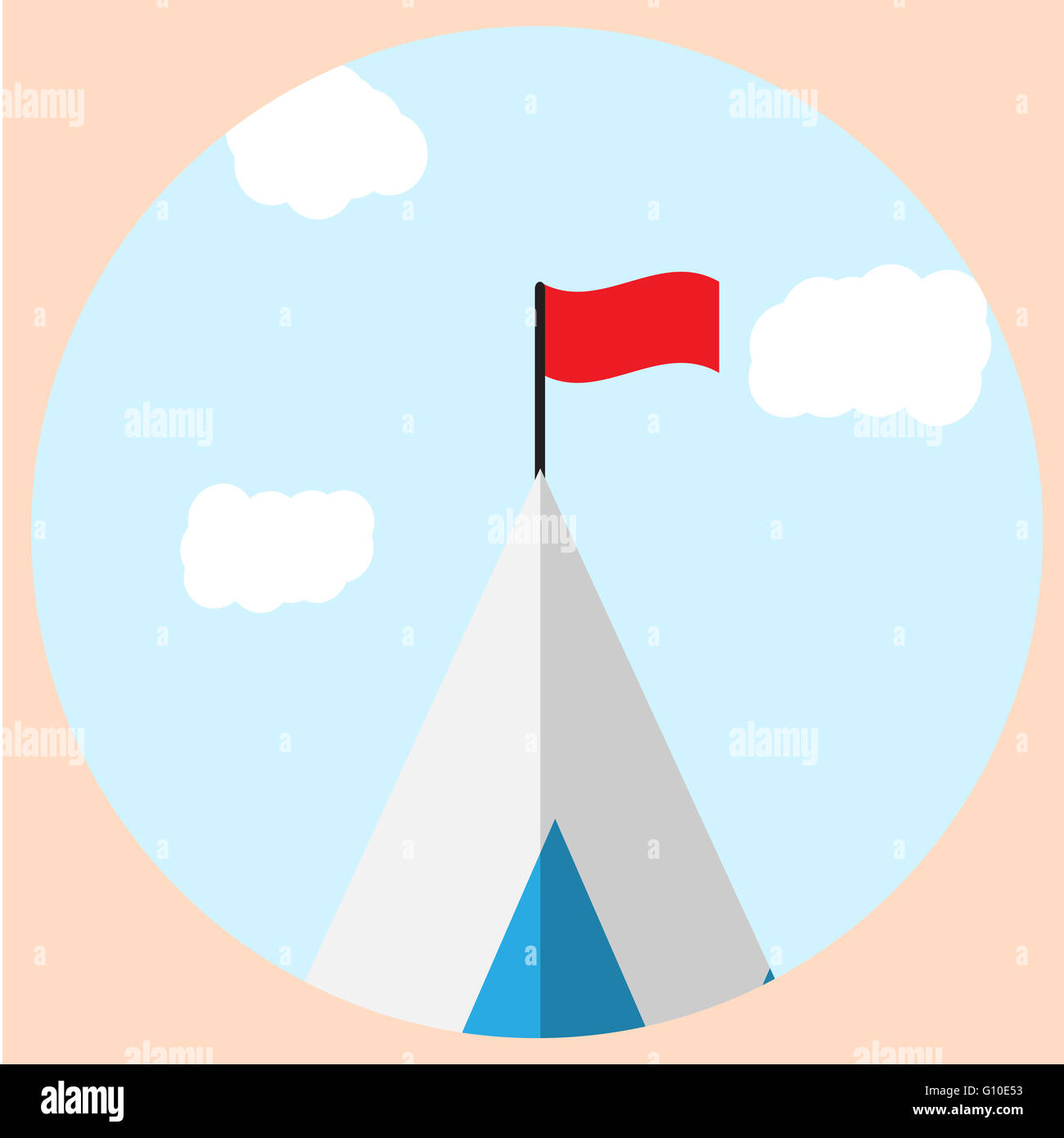 Top of mountain with flag goal icon. Mountain climbing and mountain ...