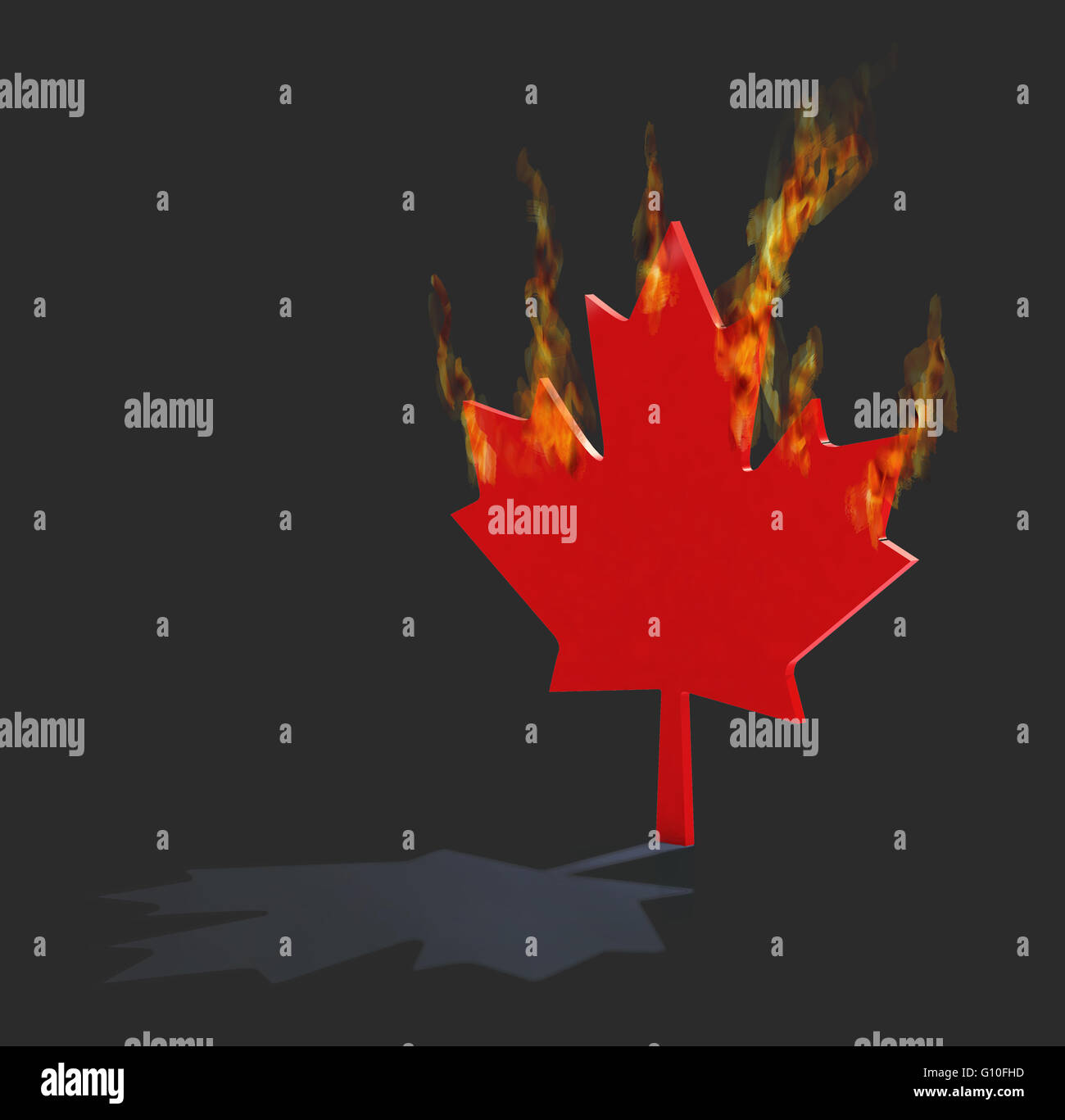 maple leaf canadian symbol burning in flame, 3d illustration Stock ...
