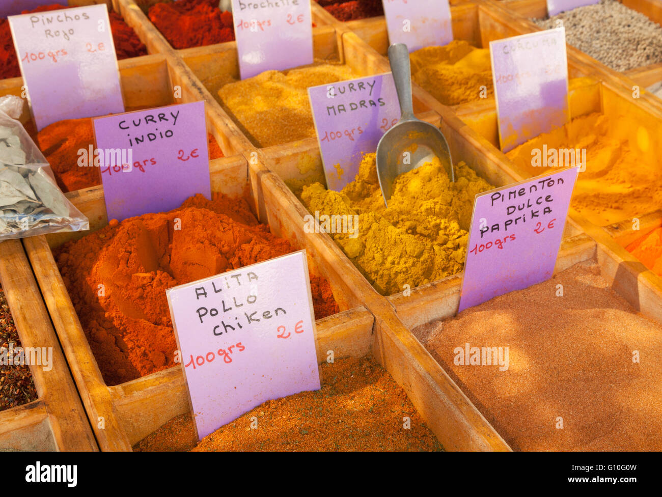 Spices for sale in the spice market, Marbella, Andalusia, Spain Europe ...