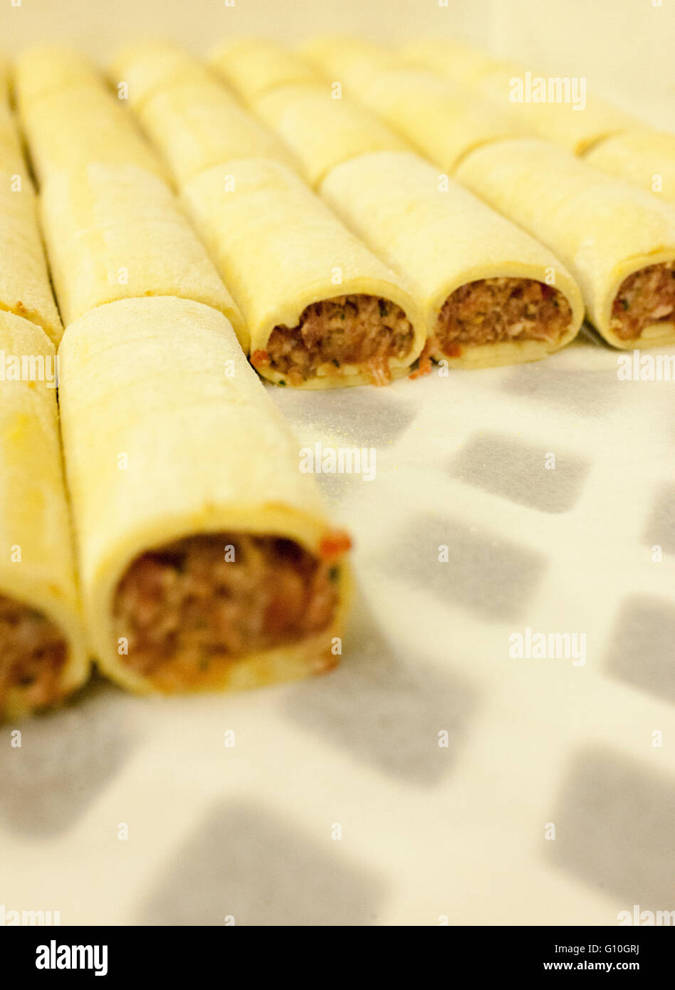 Commercially produced Sausage Rolls Stock Photo - Alamy