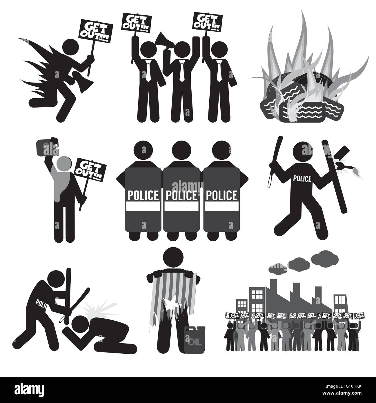 Black Symbol Protest Icon Set Vector Illustration Stock Vector Image ...