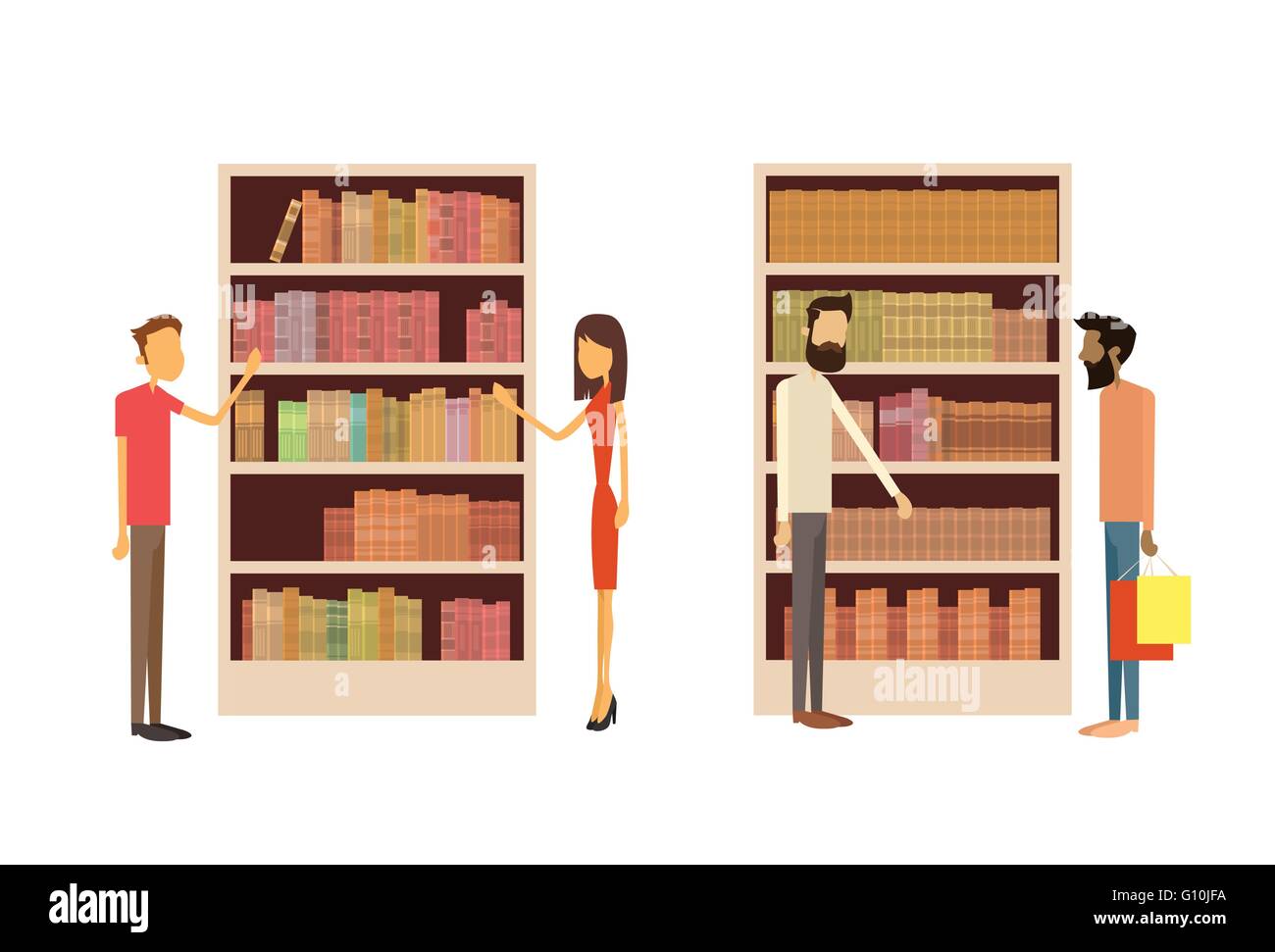 People In Library, Book Shop Interior Bookself Stock Vector Image & Art ...