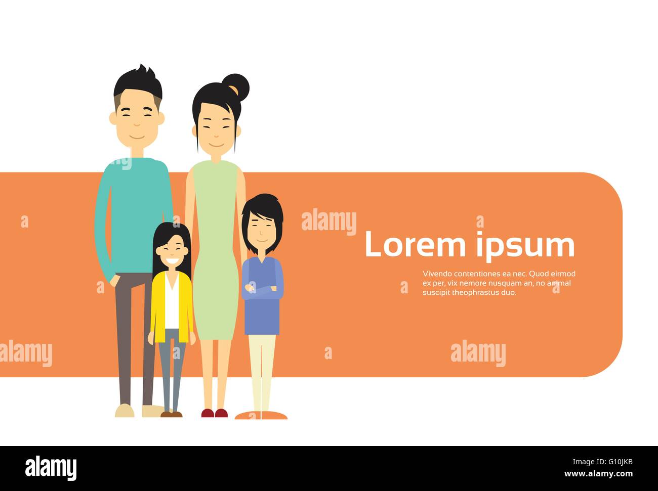 Asian Family Four People, Asia Parents With Two Children Banner With ...