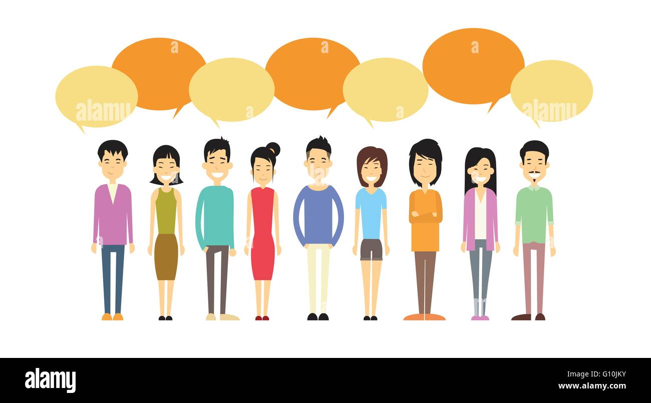Asian People Group Casual Crowd With Chat Bubble Social Network ... Asian People Group Casual Crowd With Chat Bubble Social Network ...