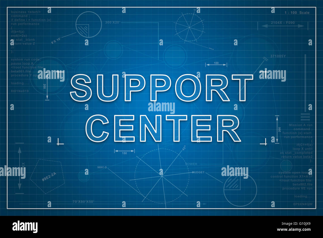 support center on paper blueprint background, business concept Stock ...