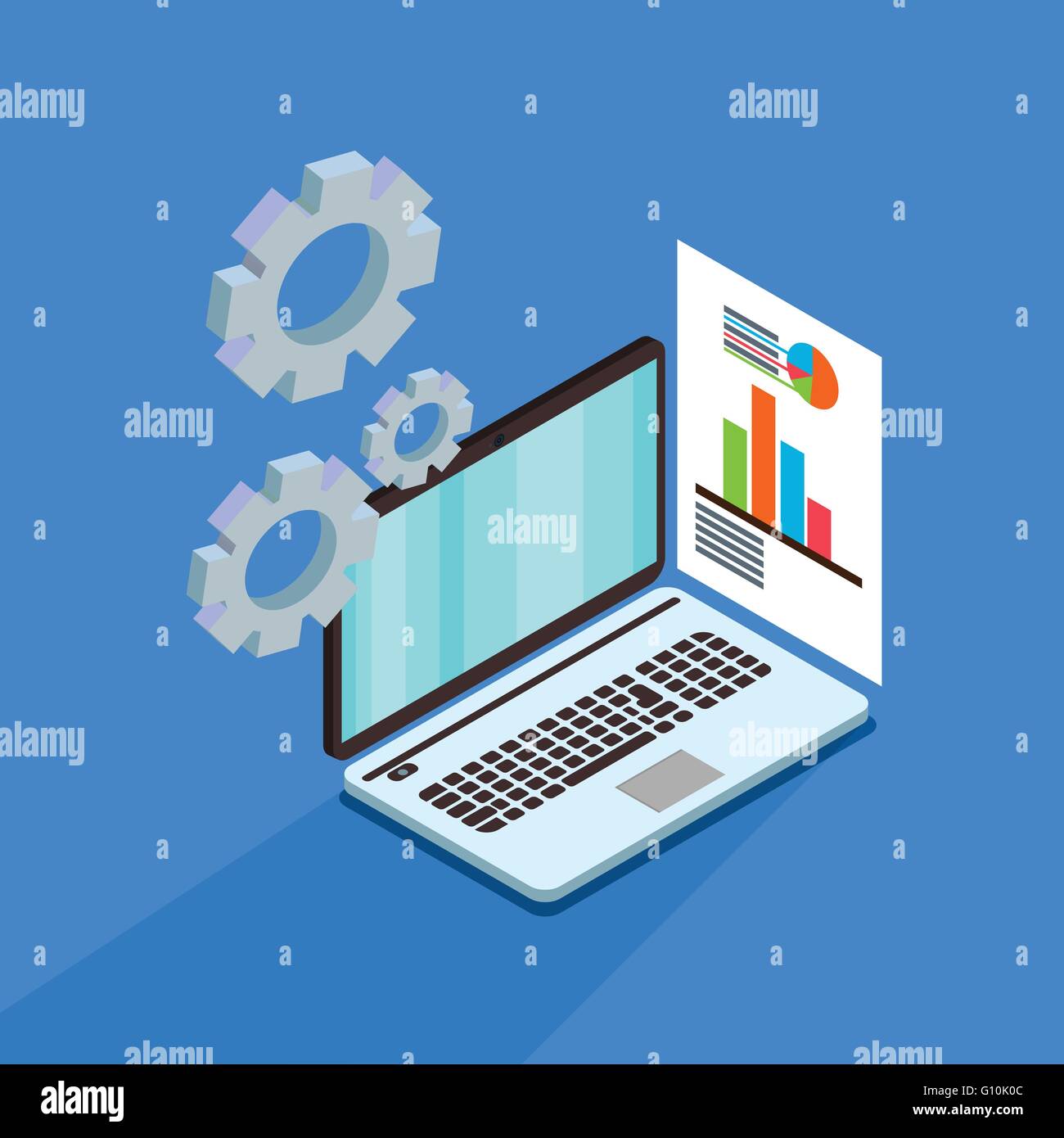 Modern Laptop Computer With Financial Paper Graph Document 3d Isometric ...
